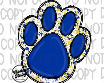Cute Hand Drawn Paw Print Blue Yellow Sublimation Design Digital ...
