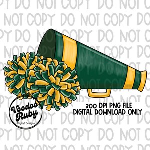 Cheerleader PNG: Green & Gold Megaphone and Pom Poms (digital Download ...
