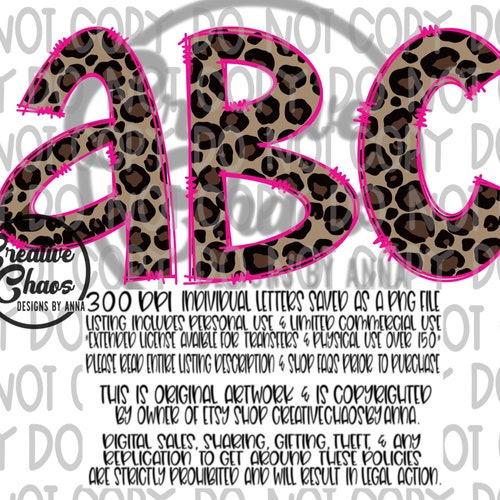 Leopard Alphabet PNG Leopard Doodle Letters Bundle Leopard - Etsy