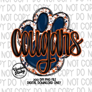 Cougars PNG Design Sublimation Hand Drawn Digital Download Blue Orange ...