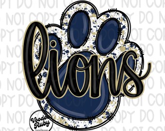 Lions PNG Design Sublimation Hand Drawn Digital Download Lions Football ...