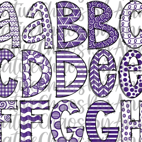 Purple Doodle Letters Alphabet Hand Drawn Alphabet Alpha | Etsy
