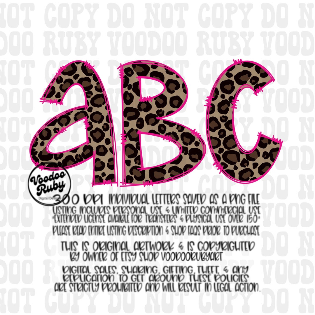 Leopard and Pink Doodle Letters Alphabet Bundle PNG | Hand Drawn ...
