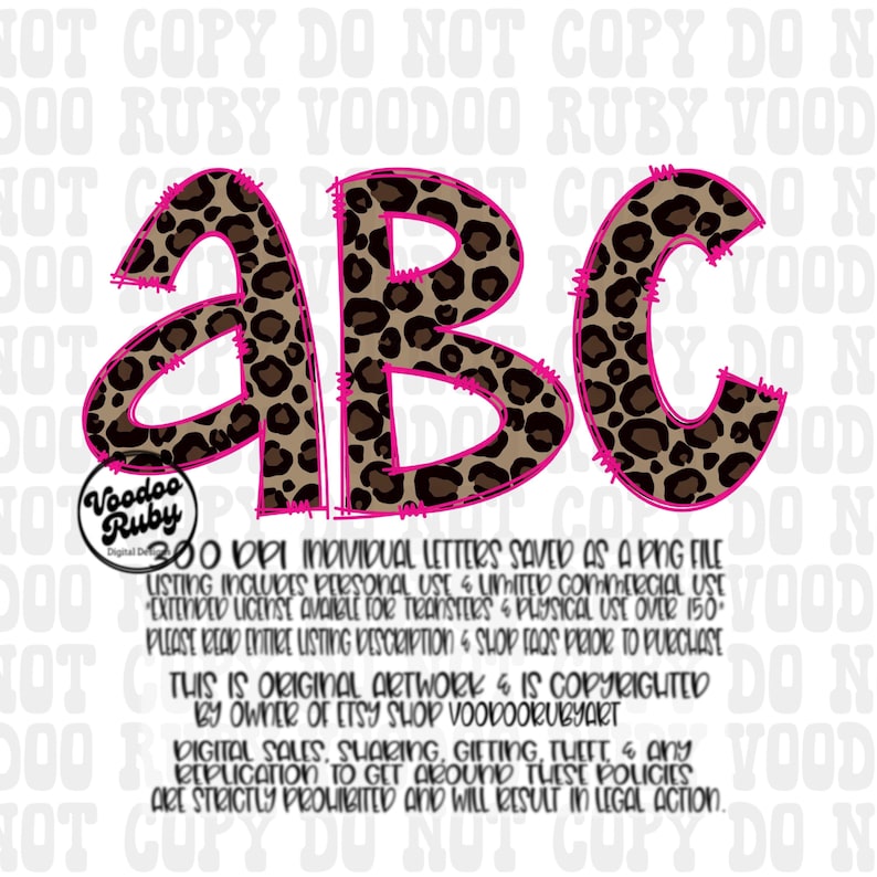 Leopard Pink Doodle Alphabet PNG: Sublimation Letters (digital Download ...