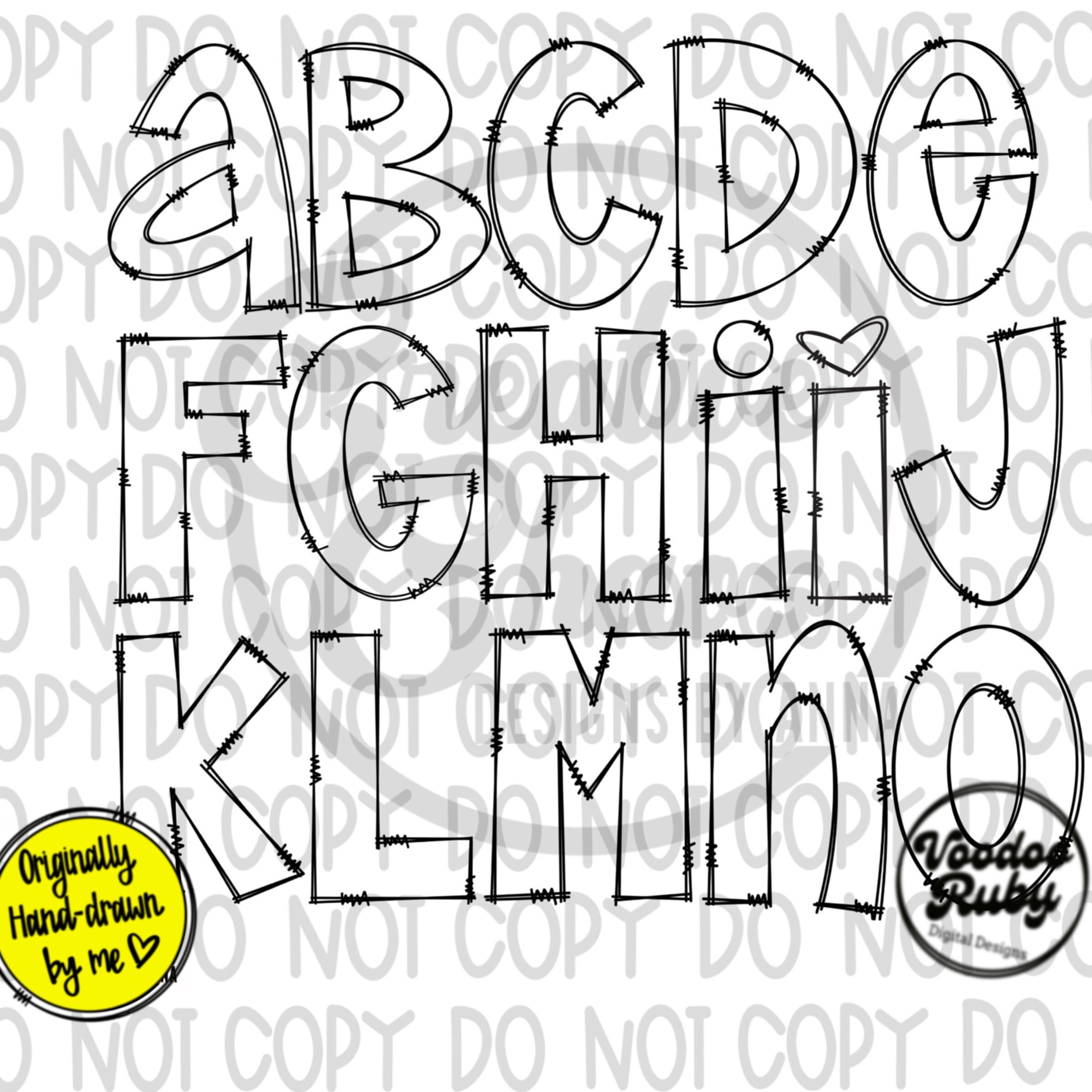 Doodle Letters PNG SVG: Hand Drawn Alphabet Clip Art (digital Download ...
