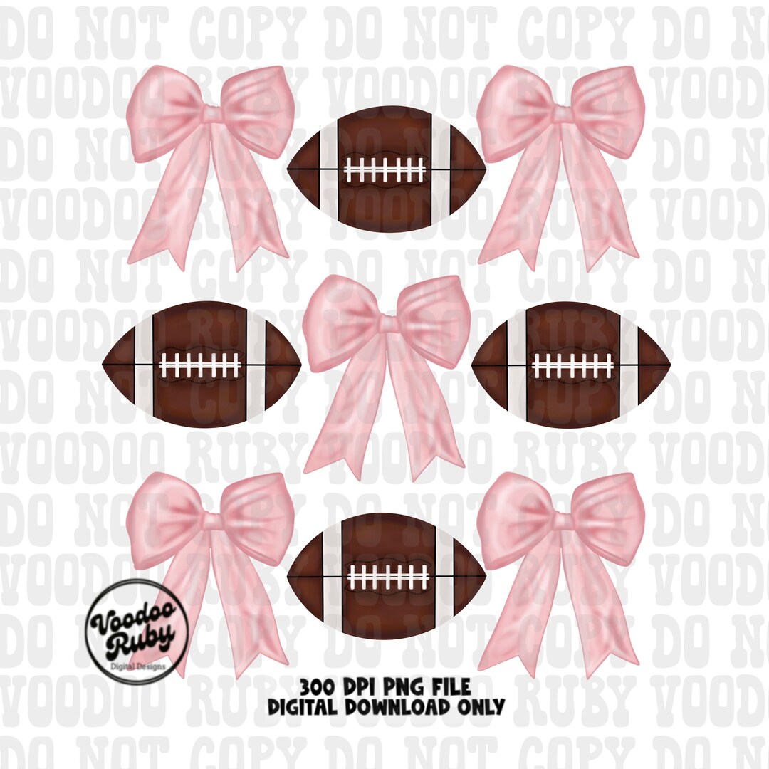 Pink Bow Football PNG Design Sublimation Hand Drawn Digital Download ...