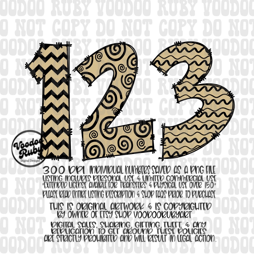 Doodle Numbers PNG Bundle: Black and Gold Clip Art (digital Download ...