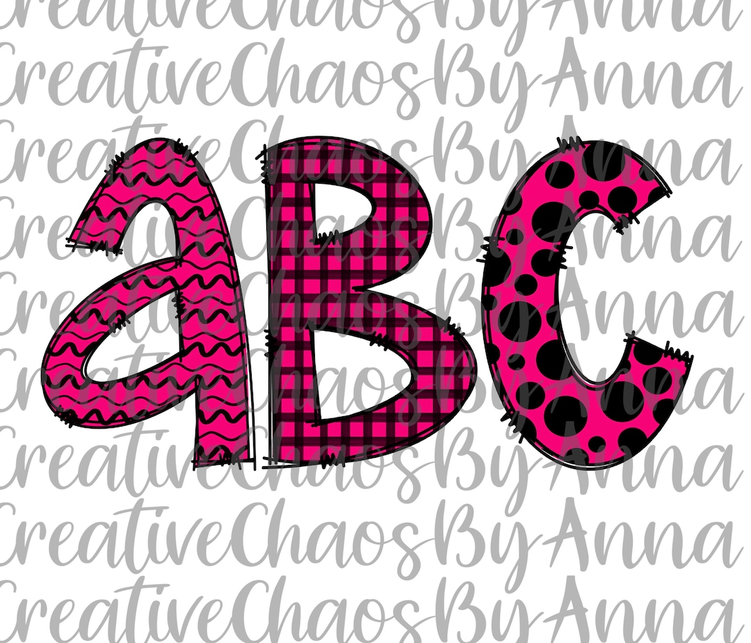 Black and Hot Pink Doodle Letters Sublimation Alphabet PNG Doodle ...