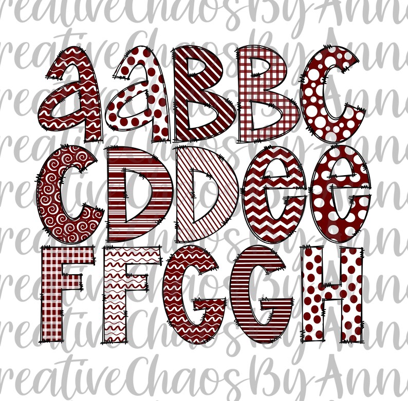 Maroon and White Sublimation Alphabet Maroon Doodle Letters - Etsy