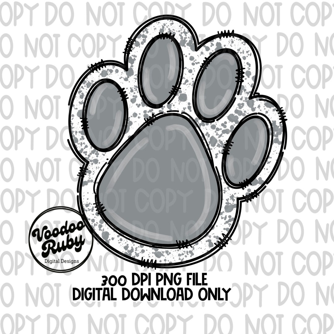 Gray Silver Paw Print PNG Design Sublimation Hand Drawn Digital ...