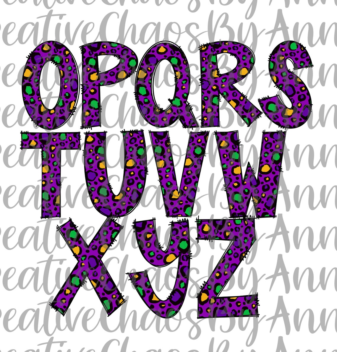 Mardi Gras Doodle Letters Sublimation Alphabet Leopard PNG - Etsy