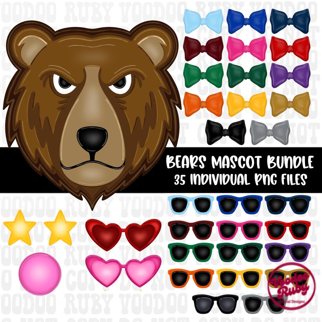 Preppy Bears Mascot PNG Bundle: Hand-drawn Clip Art (digital Download ...