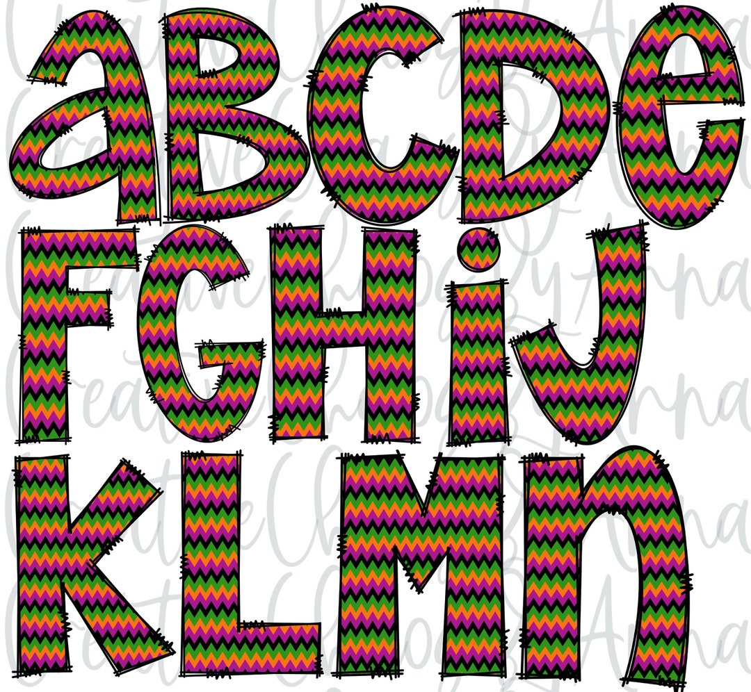 Halloween Doodle Letters Alphabet Bundle PNG Chevron Fall PNG Hand ...