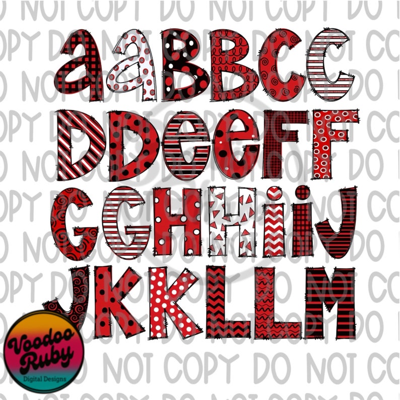 Doodle Letters PNG Alphabet: Hand Drawn Red Black Clip Art (digital ...