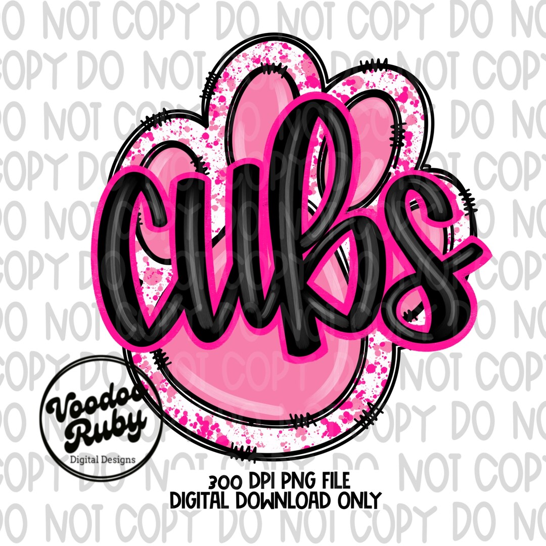 Pink Cubs PNG Design Sublimation Hand Drawn Digital Download Pink ...