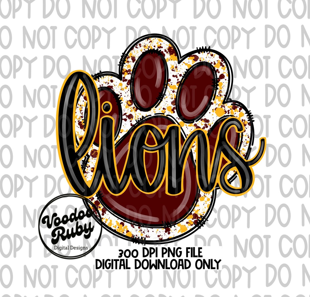 Lions Mascot PNG Design, Hand Drawn Sublimation Digital Download ...