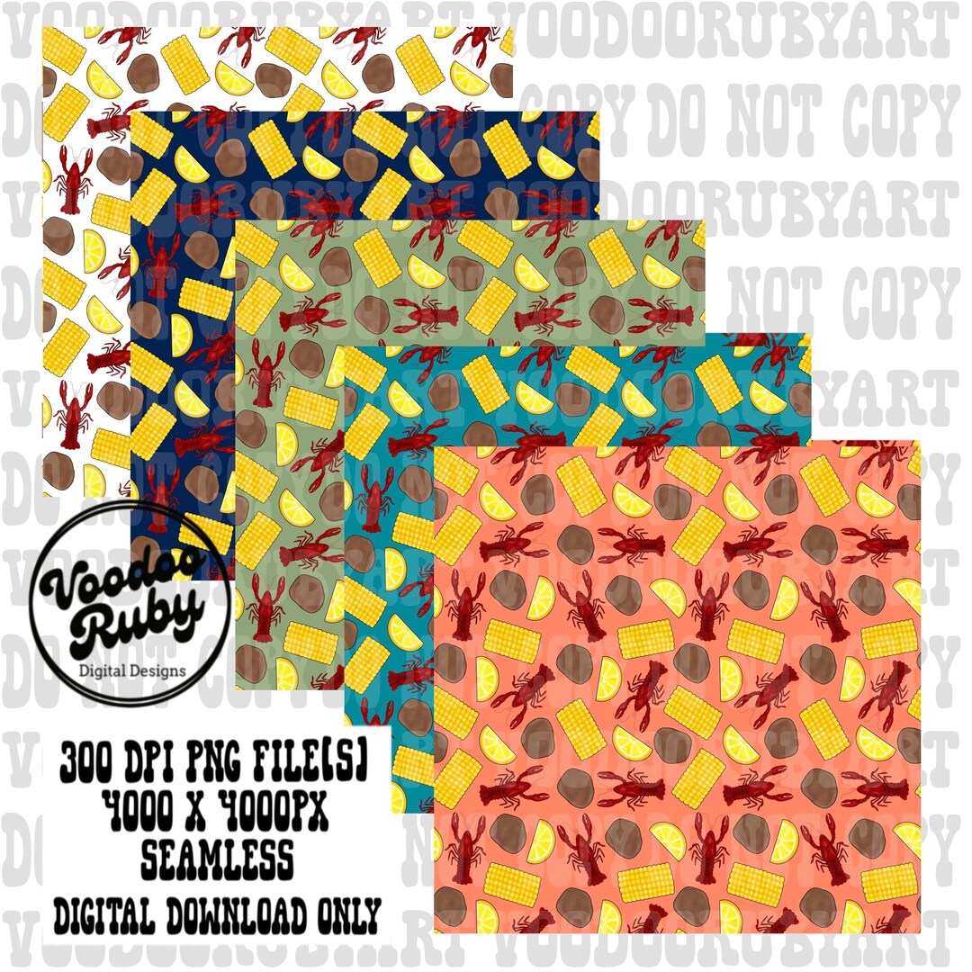 Crawfish Boil PNG Seamless Pattern PNG Cajun Hand Painted Repeat ...