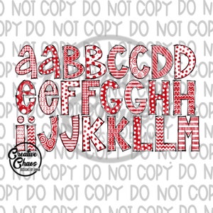 Red White Doodle Letters PNG Alphabet Bundle Hand Drawn Alphabet Alpha ...