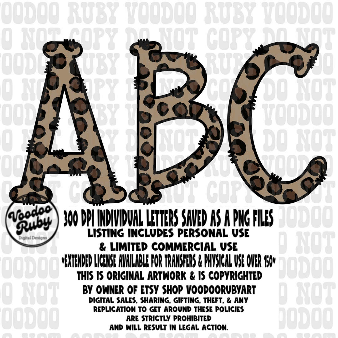 Leopard Sublimation Alphabet PNG Bundle Leopard Doodle Letters Hand ...