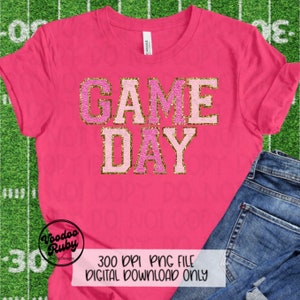 Pink Game Day PNG Design Sublimation Faux Chenille Patch Digital ...