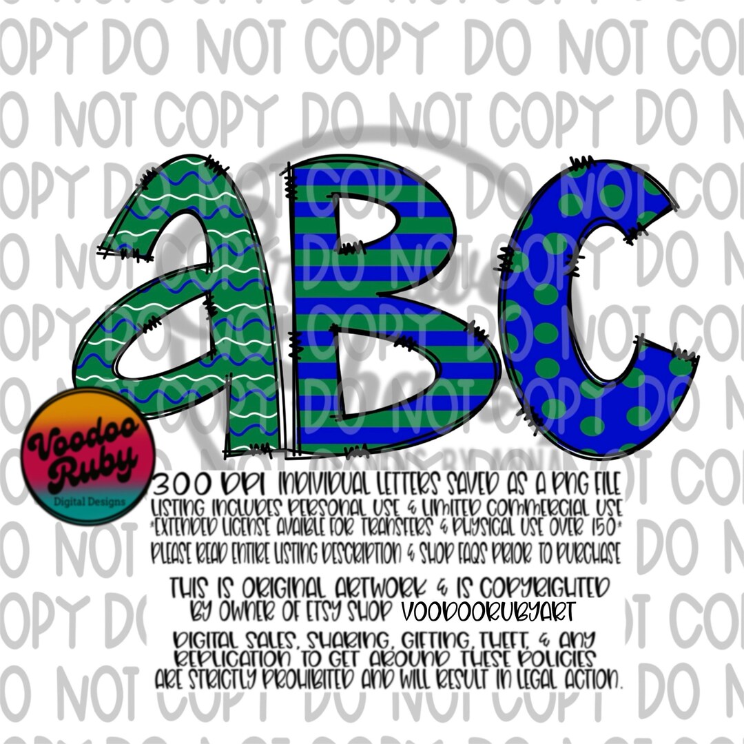 Doodle Alphabet PNG Bundle: Green & Blue Letters (digital Download) - Etsy