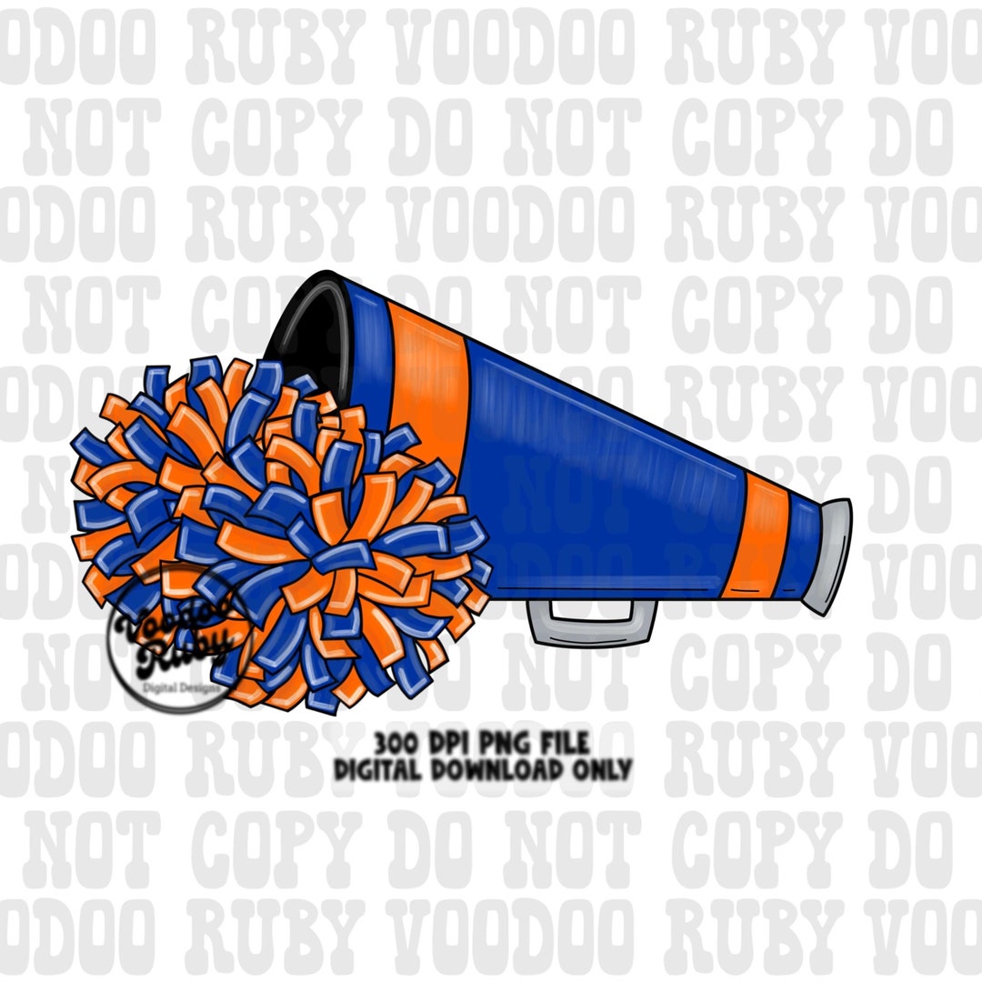 Cheerleader Megaphone & Pom Poms PNG: Blue Orange Cheer Design (digital ...