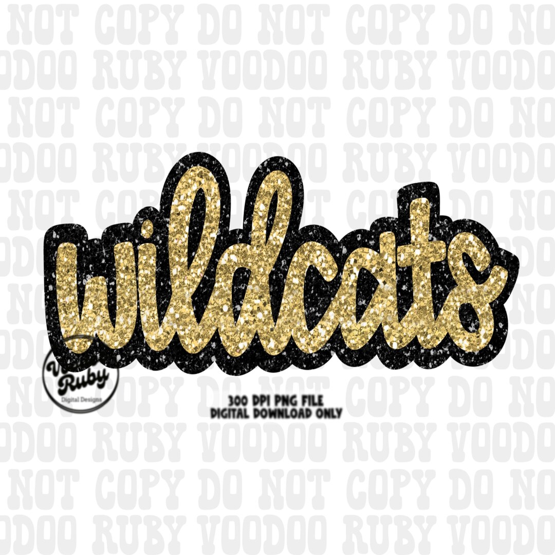 Wildcats Mascot PNG: Black & Gold Glitter, Sublimation Design (digital ...