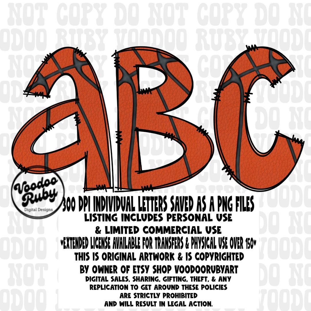 Basketball Doodle Letters PNG Sublimation Alphabet Bundle Png Hand ...