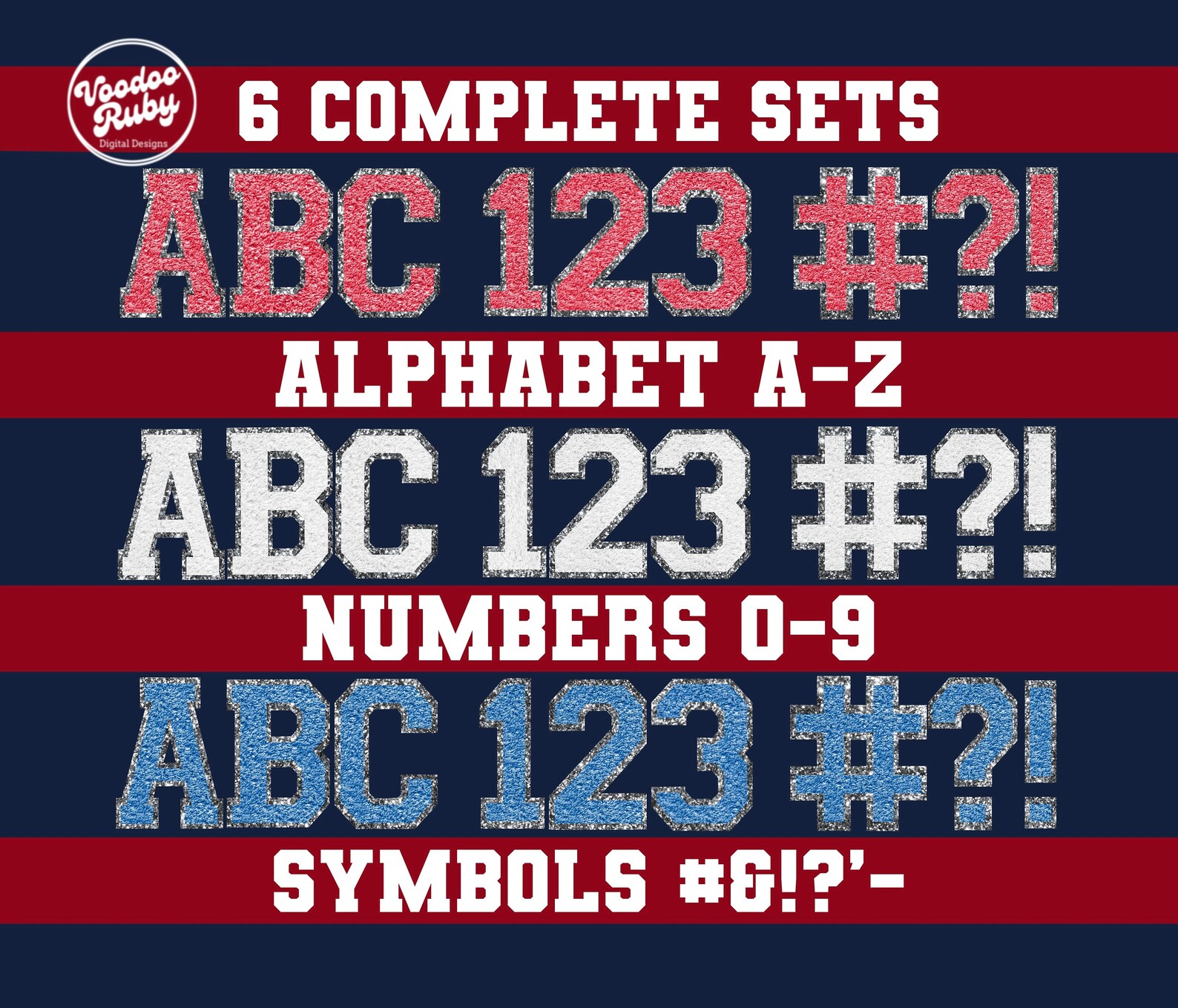Red White Blue Letters PNG Bundle: Alphabet Numbers, Sublimation Design ...