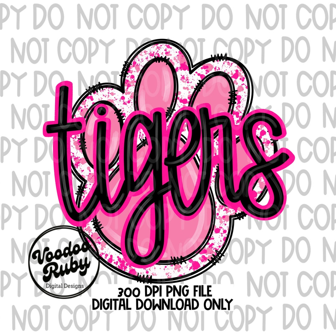 Pink Tigers PNG Design Hand Drawn Digital Download Sublimation Pink ...
