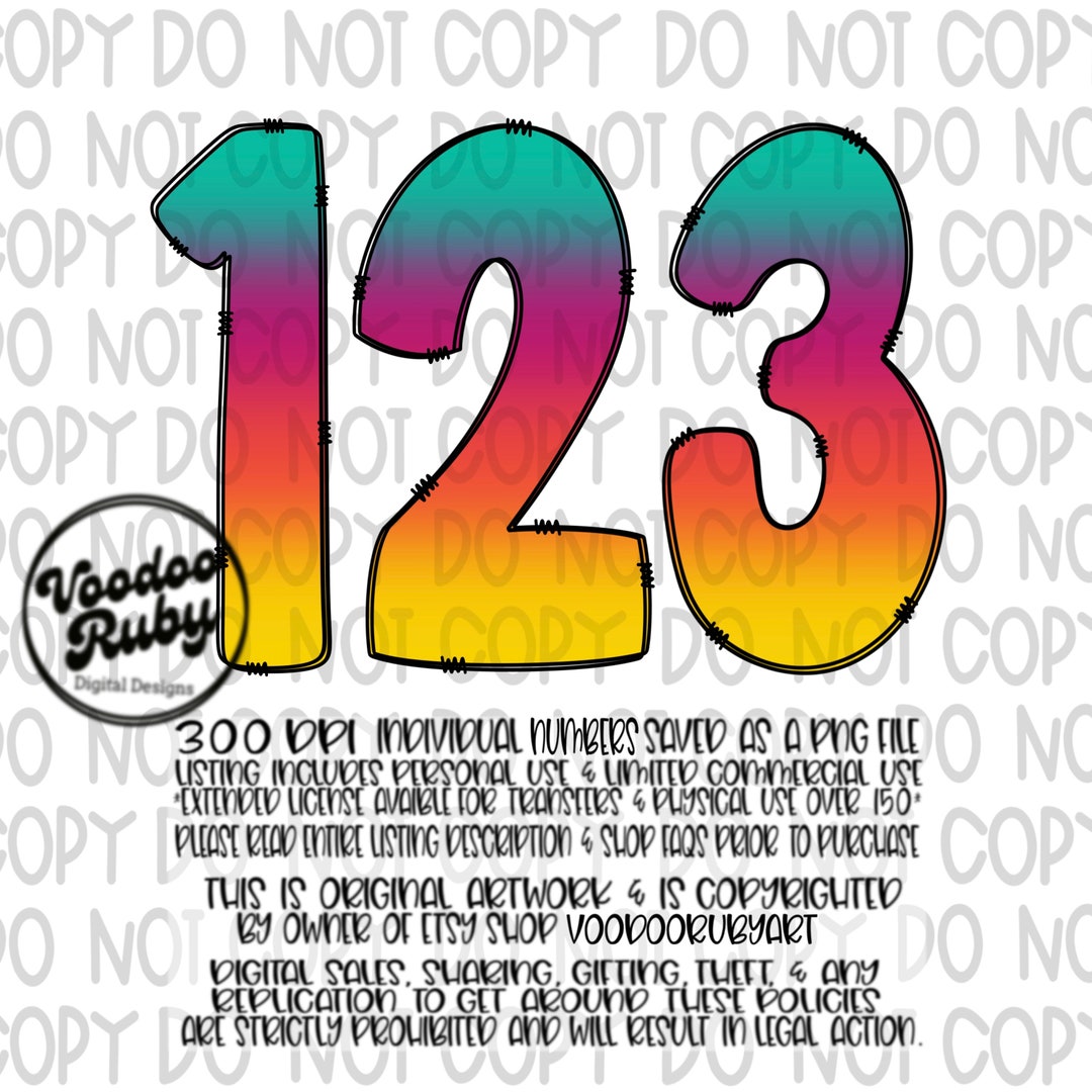 Summer Doodle Numbers Bundle PNG Hand Drawn Numbers Digital - Etsy