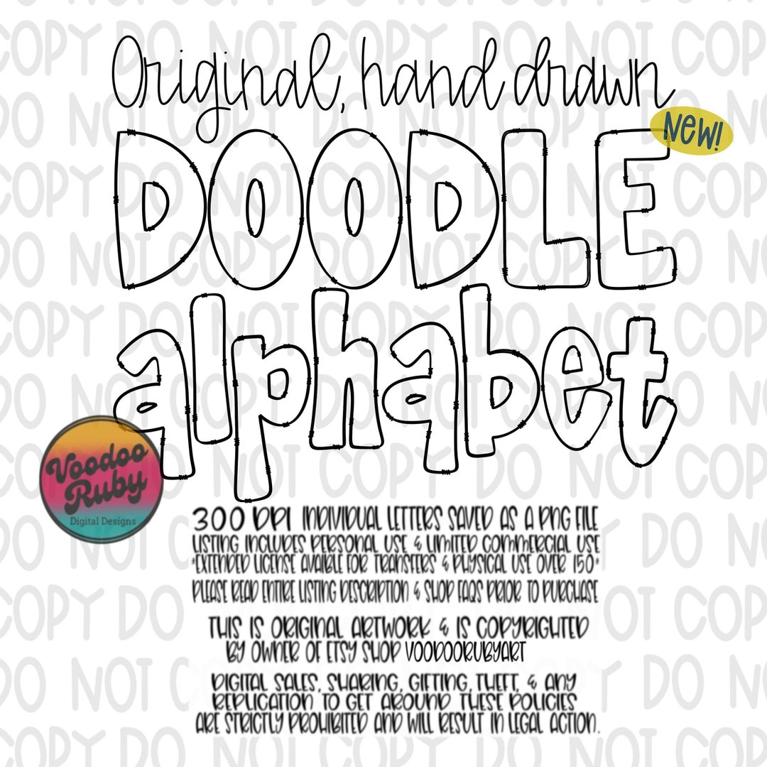 Doodle Alphabet PNG Bundle: Hand-drawn Letters, Transparent Clip Art ...