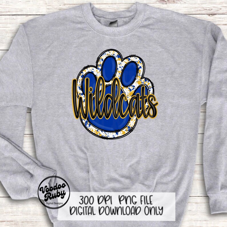 Wildcats Paw Print PNG: Blue & Gold Sublimation Design (digital ...
