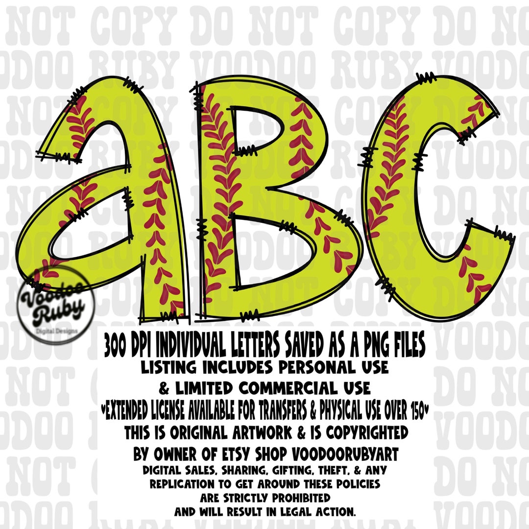 Softball Doodle Letters PNG Alphabet Bundle PNG Hand Drawn Alphabet ...