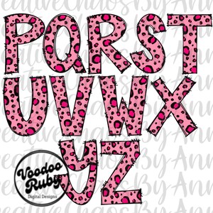 Pink Leopard Print Doodle Letters Sublimation Alphabet PNG Doodle ...