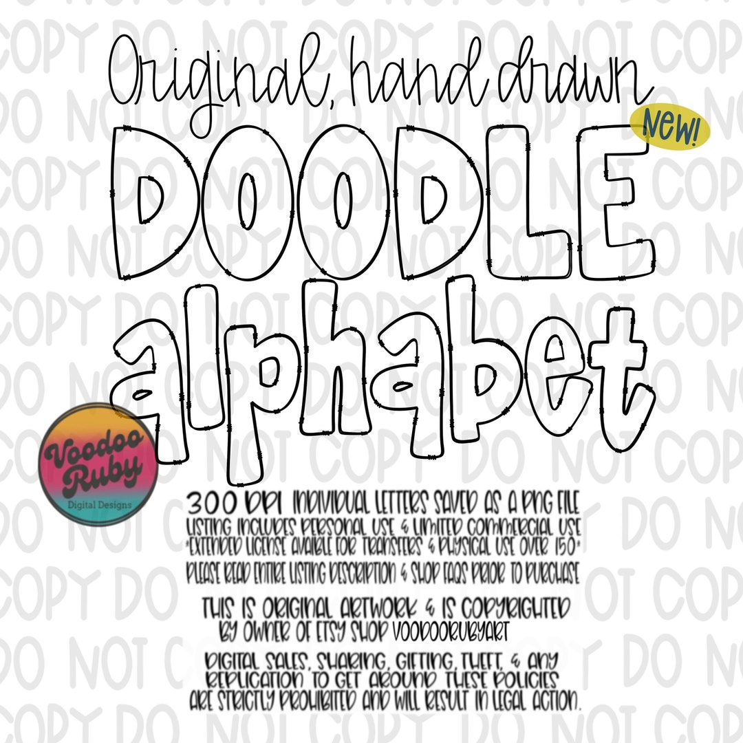 Doodle Letters PNG Alphabet Bundle PNG Sublimation Hand Drawn ...