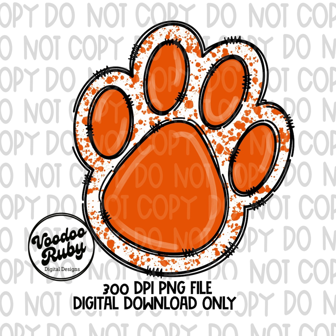 Orange Paw Print PNG Sublimation Design Hand Drawn Digital Download ...
