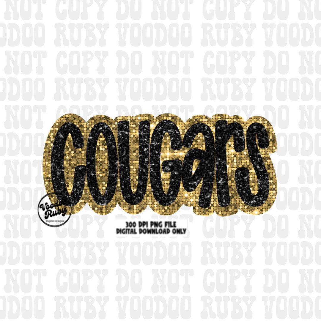 Cougars Mascot Design PNG Glitter Hand Drawn Digital Download Faux Sequins Patch PNG Printable ...