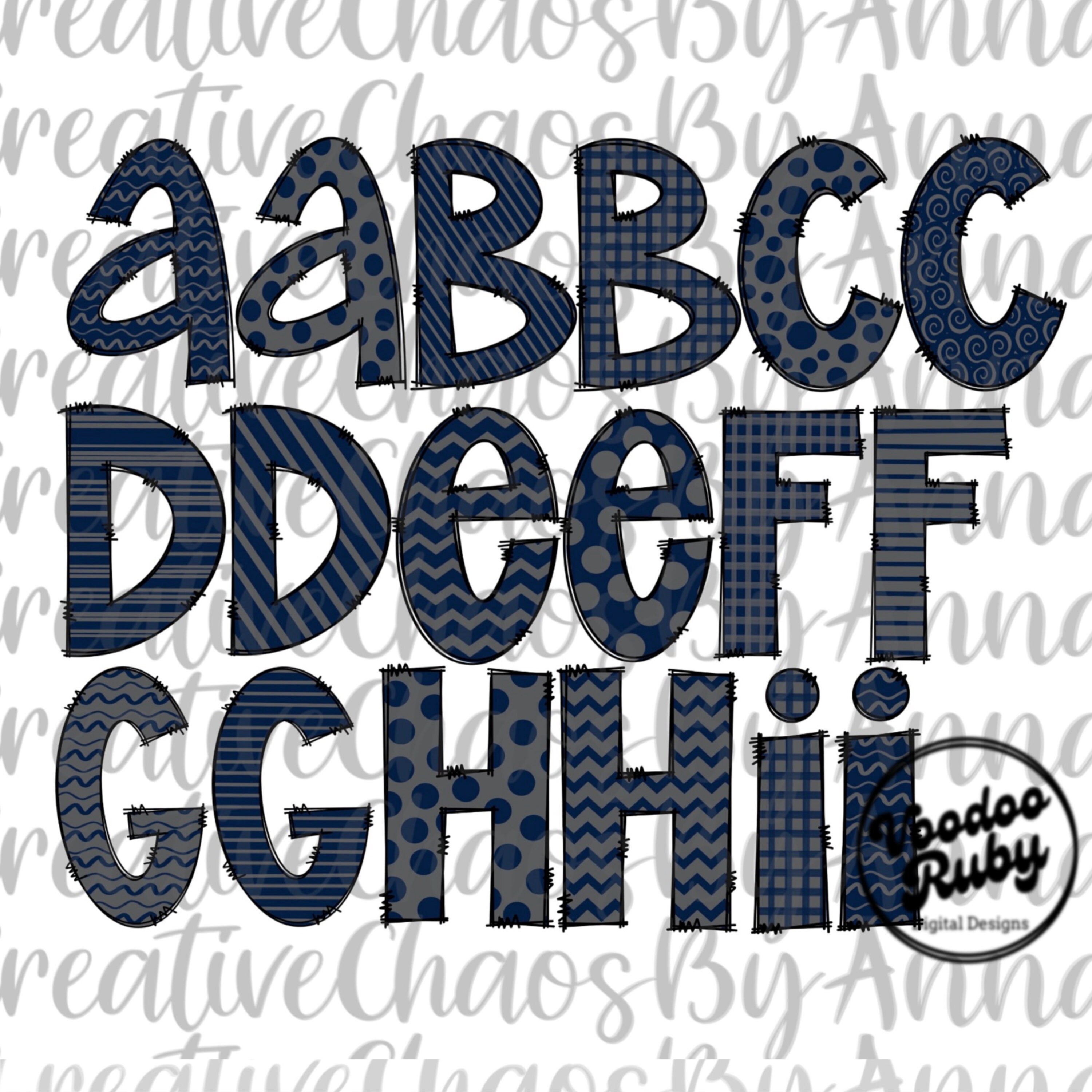 Navy Doodle Letters Alphabet PNG Bundle (digital Download) - Etsy