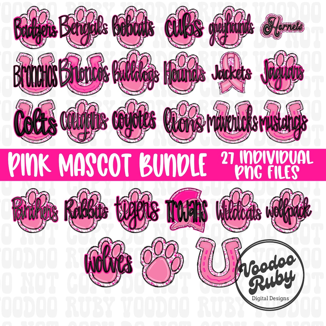 Pink Mascot PNG Bundle: Paw Print, Football, October Awareness (digital ...