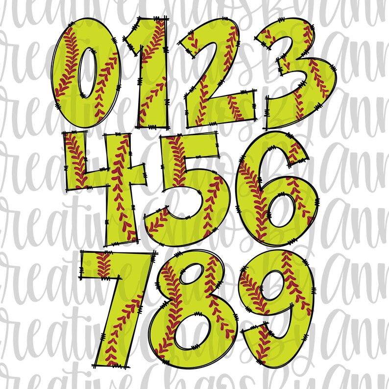 Softball PNG Doodle Numbers Bundle Hand Drawn Numbers Softball - Etsy