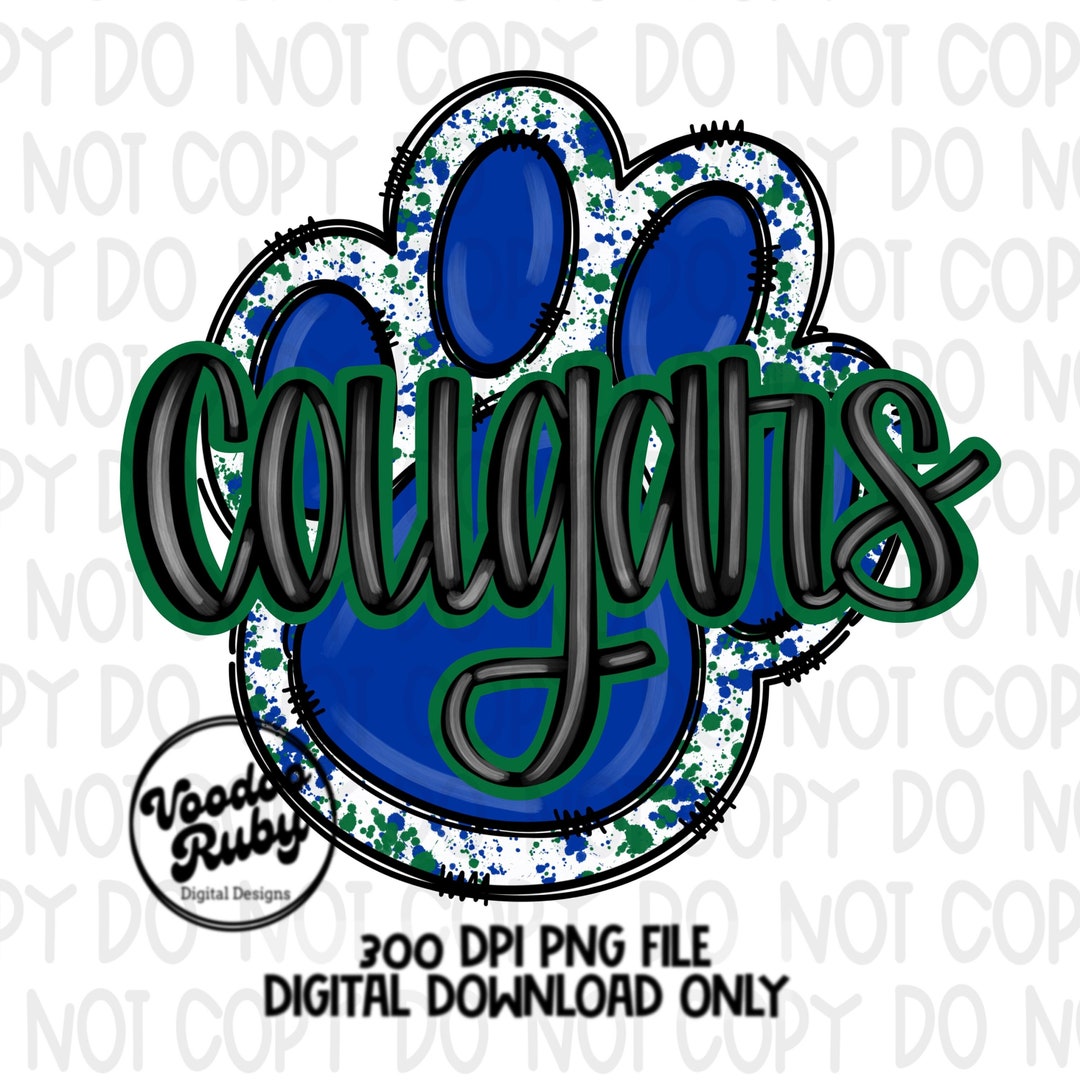 Cougars PNG Design Sublimation Hand Drawn Digital Download Mascot Blue ...