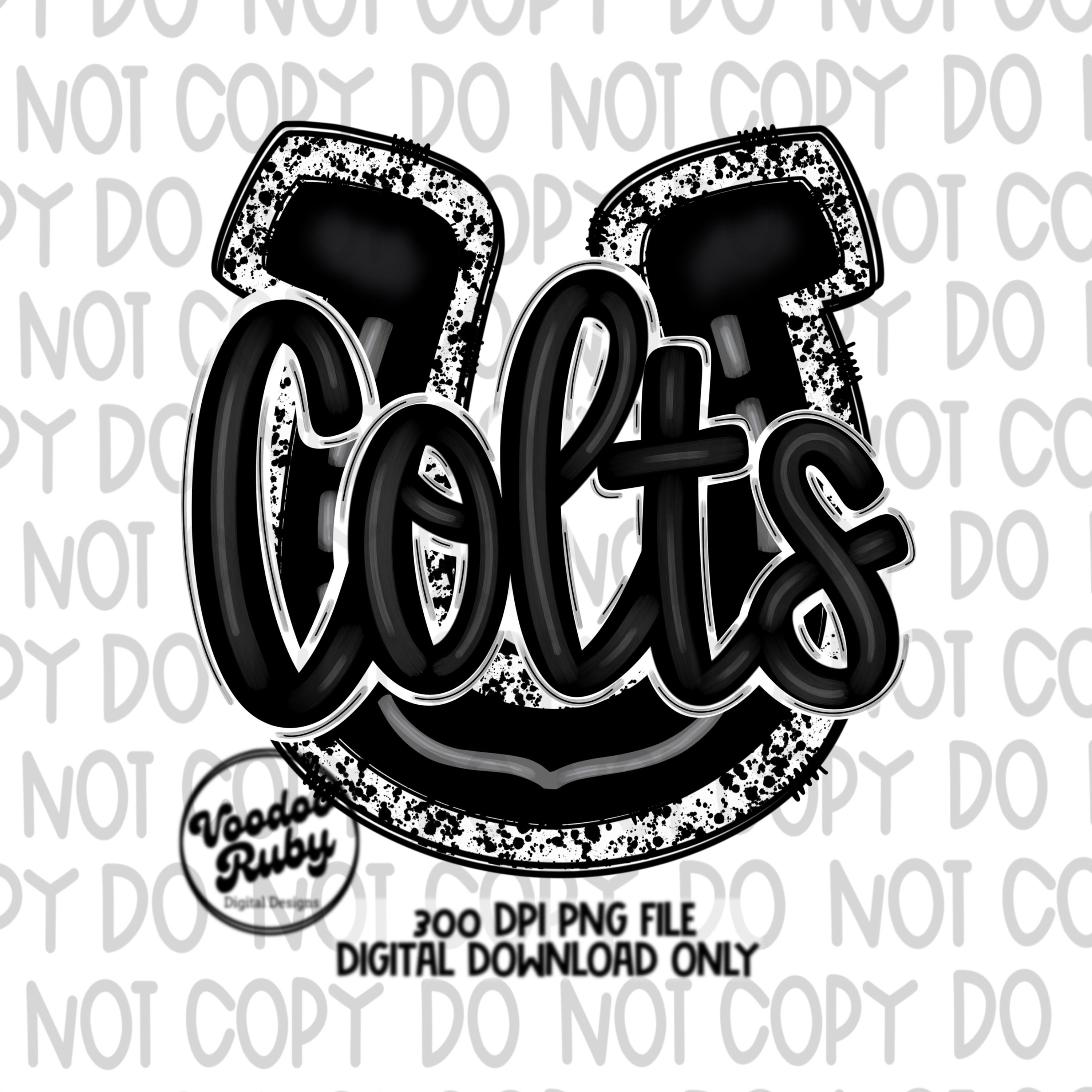 Colts PNG Design Sublimation Hand Drawn Digital Download Black Colts ...