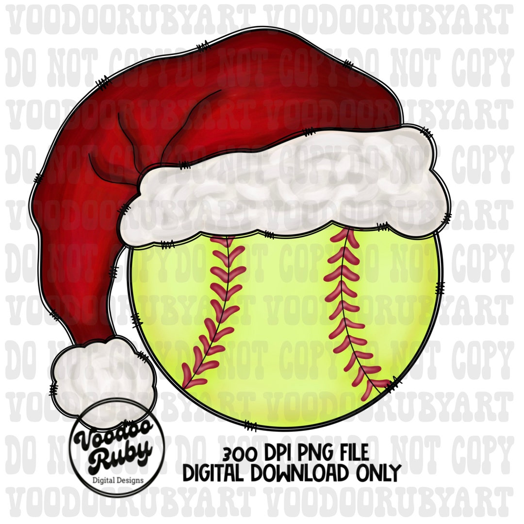 Christmas Softball PNG Hand Drawn Digital Download Softball Santa Png ...