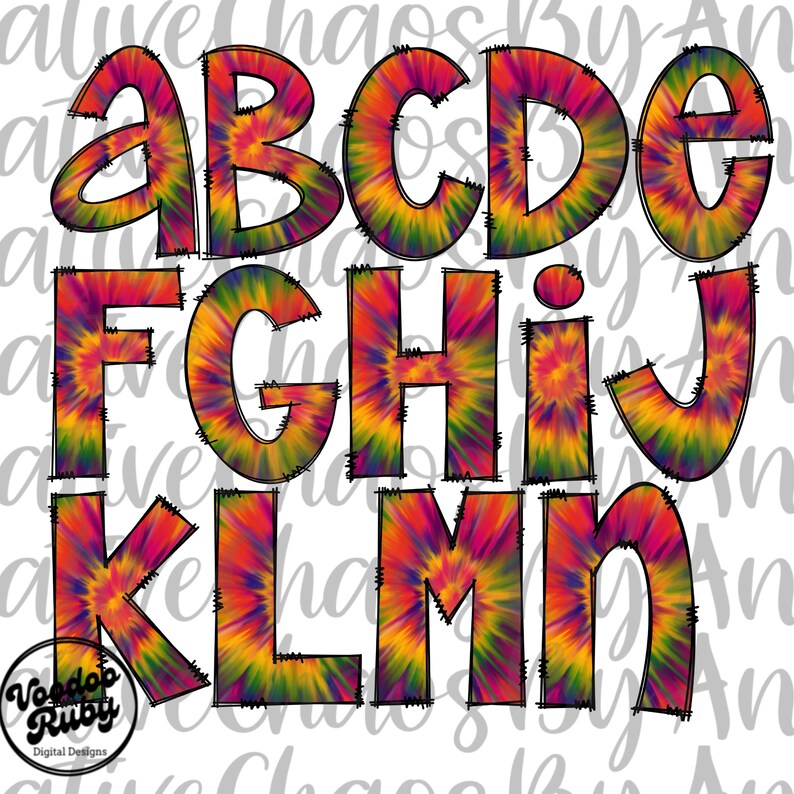 Tie Dye Sublimation Alphabet | Tie Dye PNG Doodle Letters Design | Hand ...