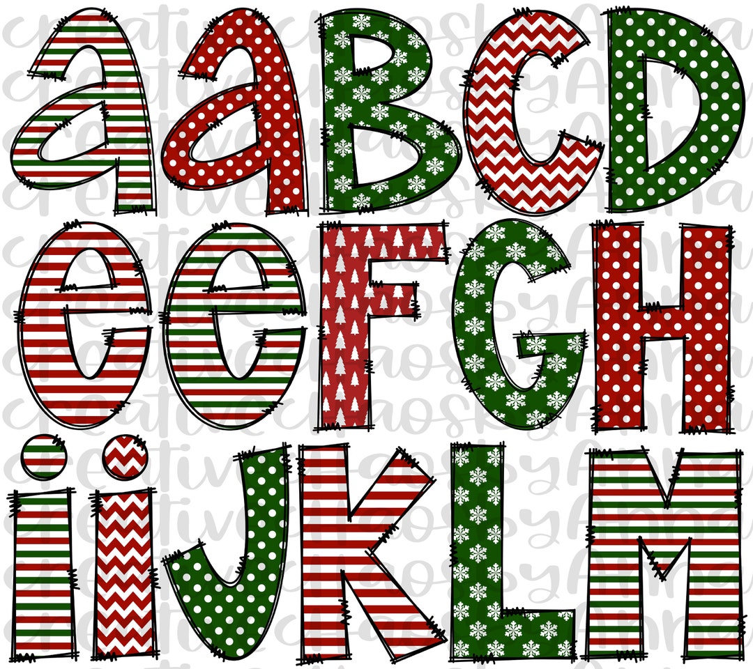 Christmas Doodle Letters PNG Bundle Merry Christmas PNG Alphabet Hand ...