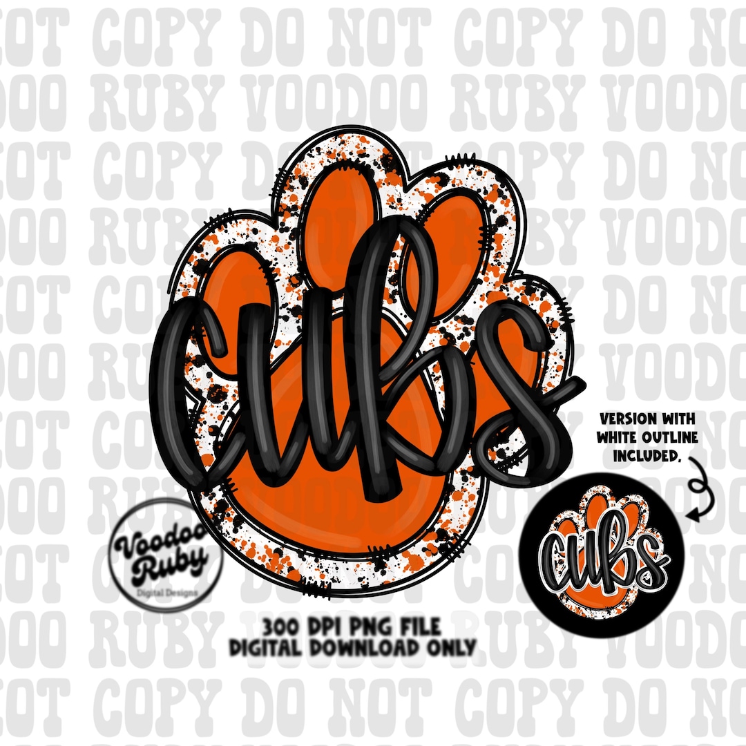 Cubs PNG Design Sublimation Hand Drawn Digital Download Football PNG ...