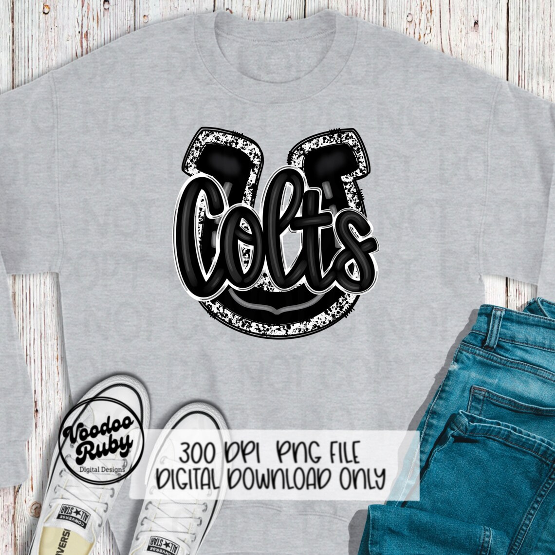 Colts PNG Design Sublimation Hand Drawn Digital Download Black Colts ...