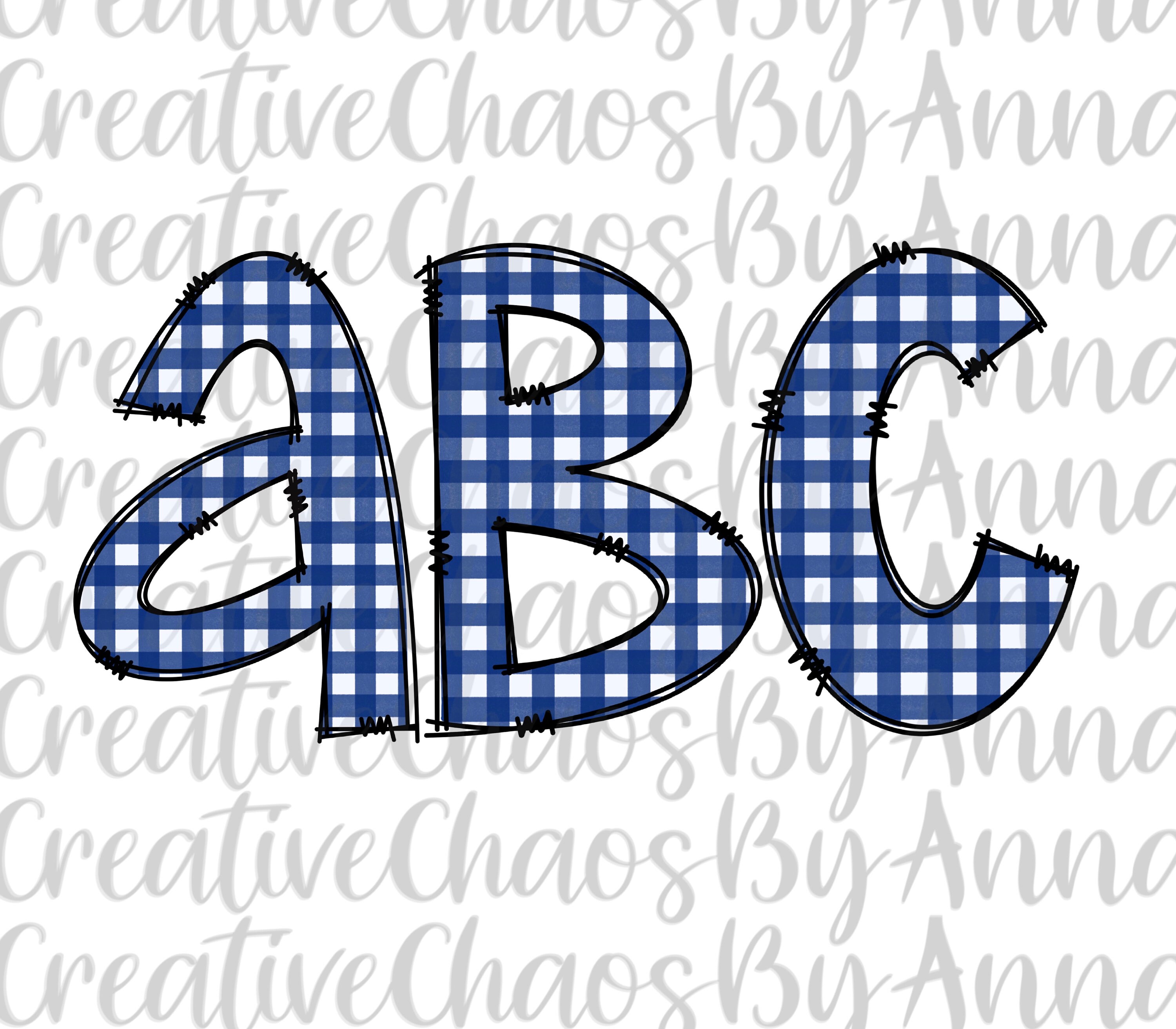 Blue and White Gingham Doodle Letters PNG Doodle Letters - Etsy