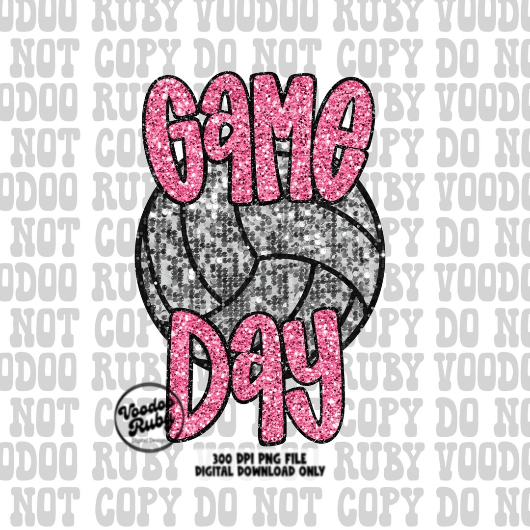 Volleyball Game Day Pink Sequin PNG Design Sublimation Faux Embroidery ...